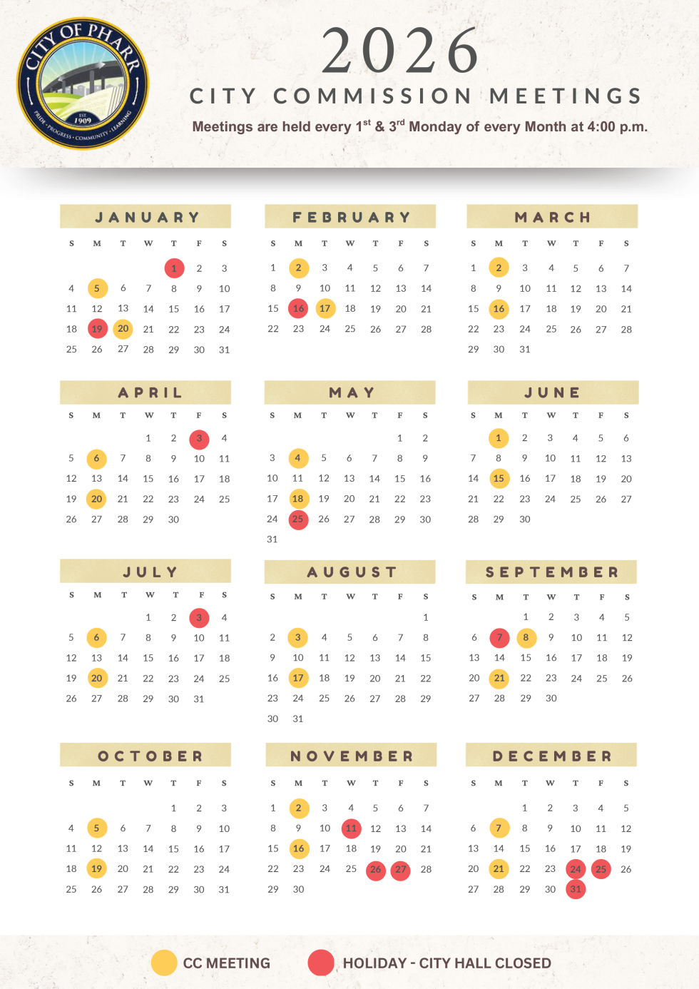 Commission Meeting Calendar | City Of Pharr